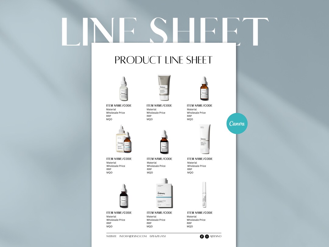 Product Line Sheet I Canva Template I A4 Size - Etsy
