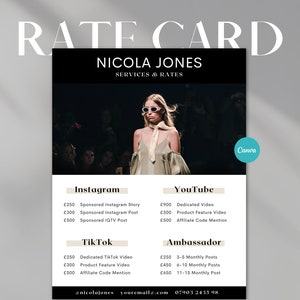 Influencer Rate Card I Canva Template I Influencer Kit I 1 Page Rate ...