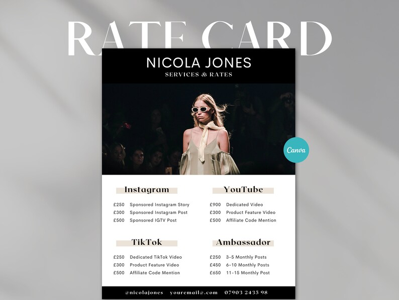 Influencer Rate Card I Canva Template I Influencer Kit I 1 Page Rate ...