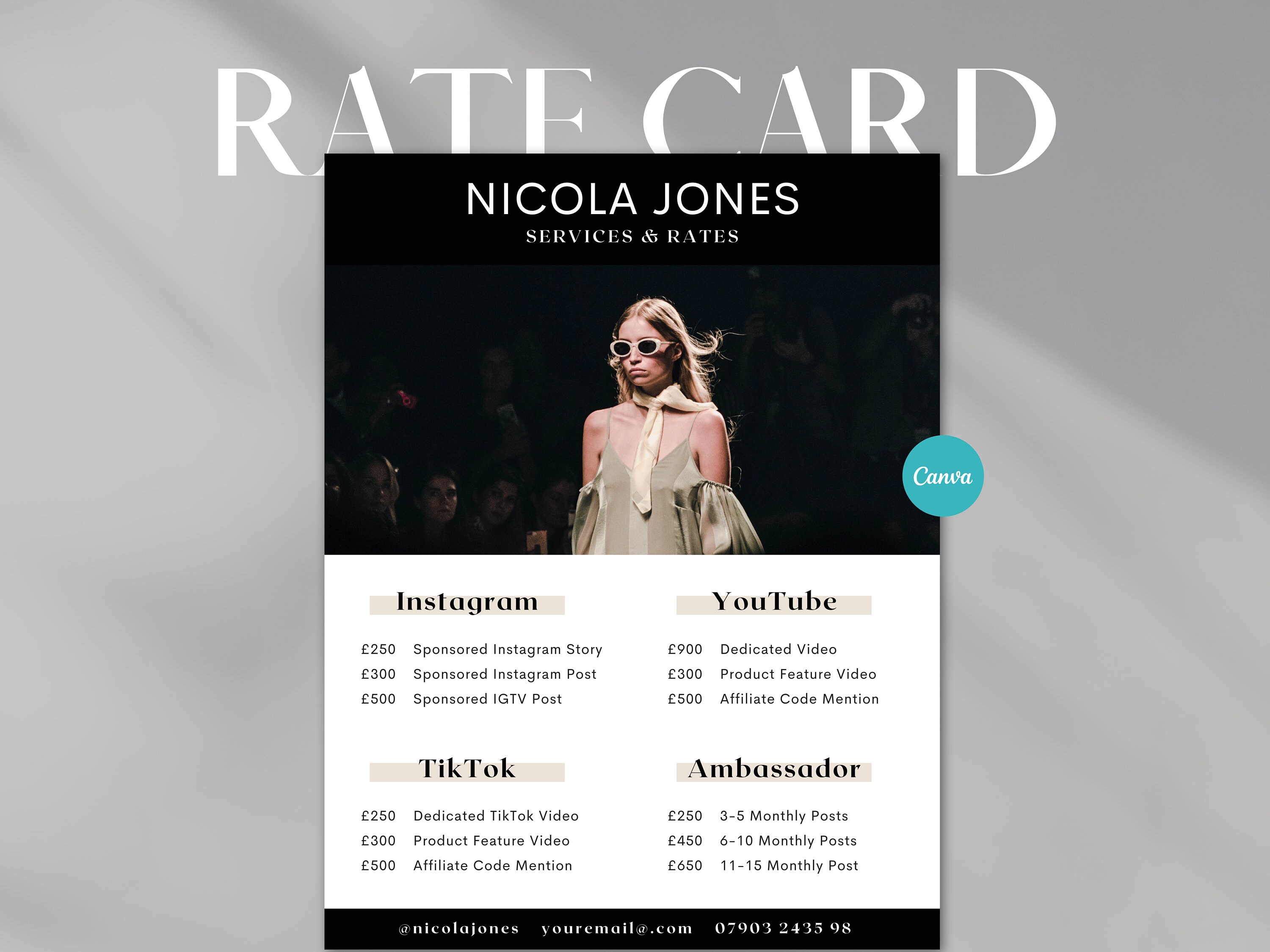 Influencer Rate Card I Canva Template I Influencer Kit I 1 Page Rate ...