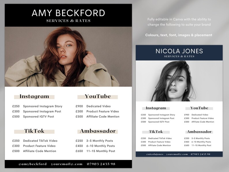 Influencer Rate Card I Canva Template I Influencer Kit I 1 - Etsy