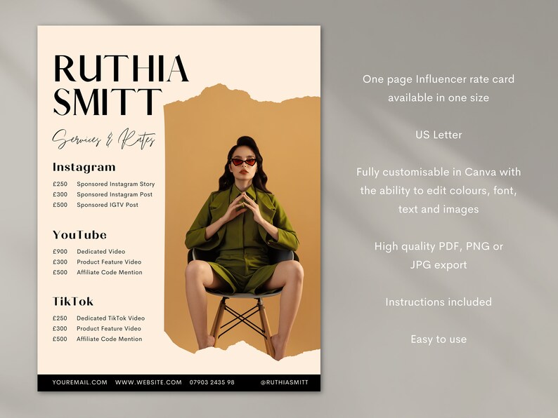 Influencer Rate Card I Canva Template I Influencer Kit I 1 Page Rate ...