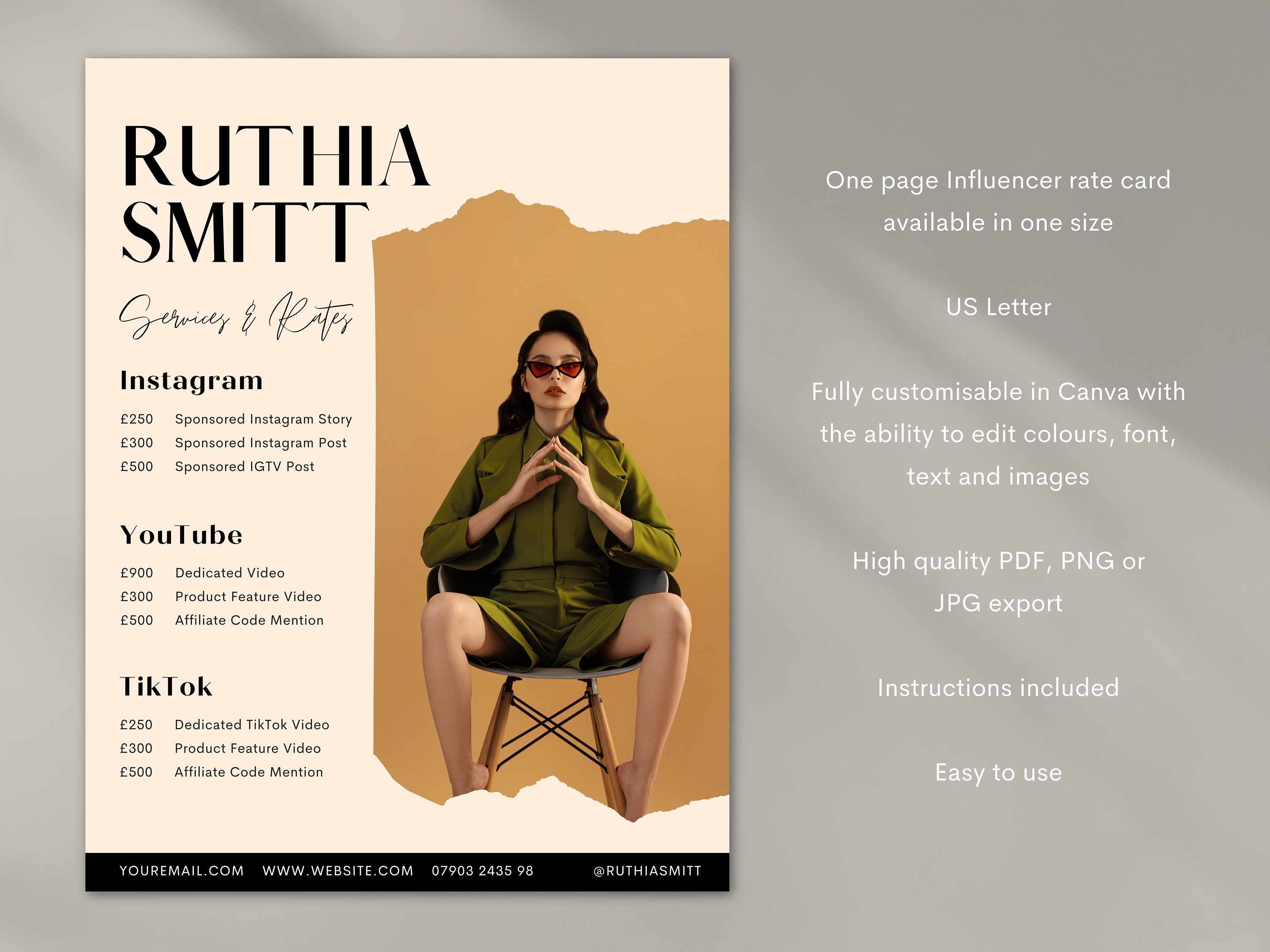 Influencer Rate Card I Canva Template I Influencer Kit I 1 Page Rate ...