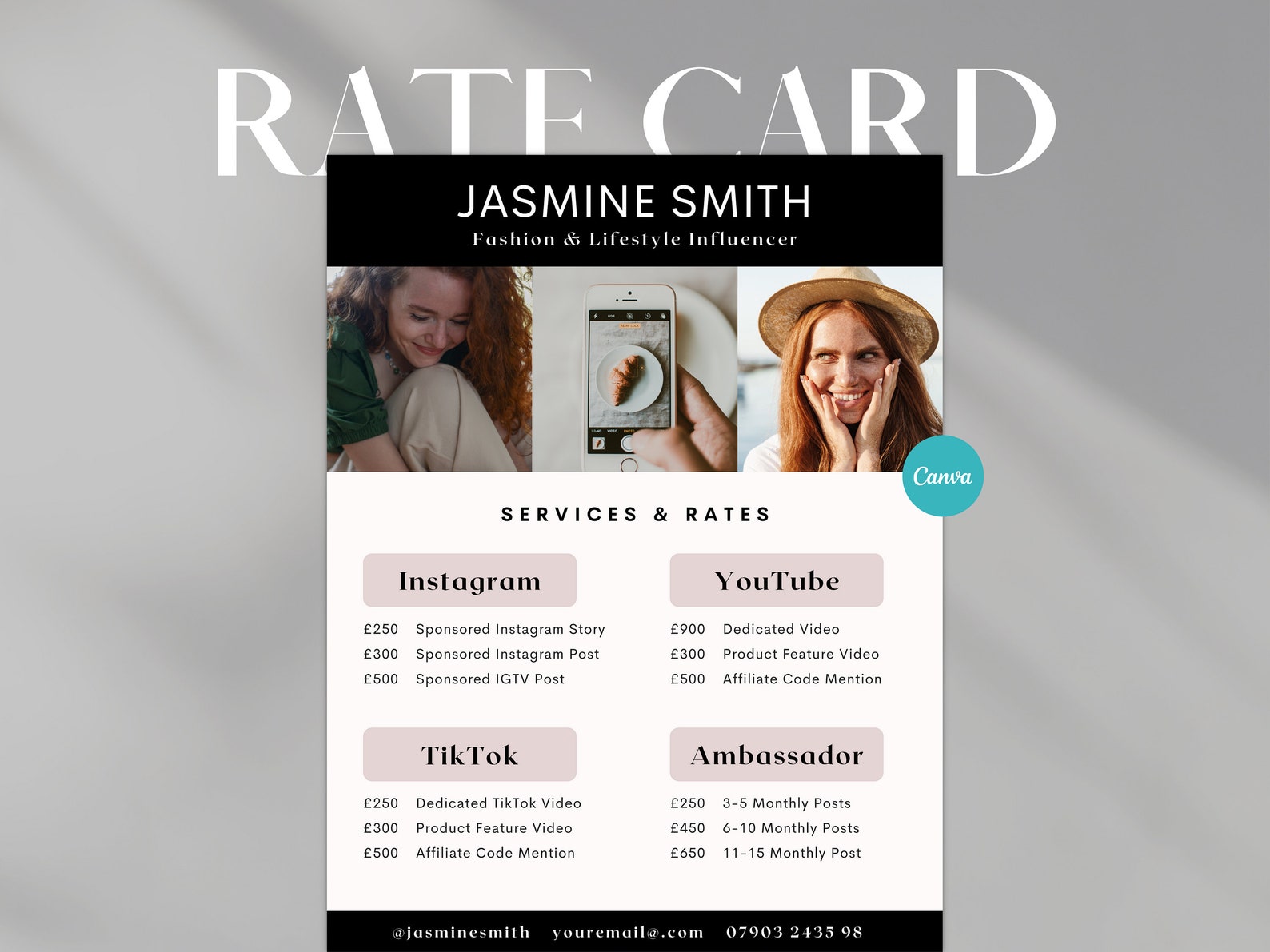 Influencer Rate Card I Canva Template I Influencer Kit I 1 - Etsy