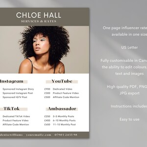 Influencer Rate Card I Canva Template I Influencer Kit I 1 Page Rate ...