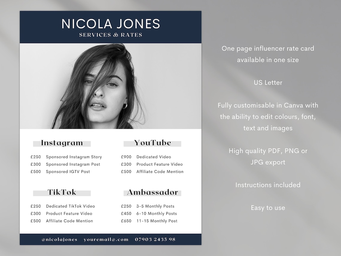 Influencer Rate Card I Canva Template I Influencer Kit I 1 - Etsy