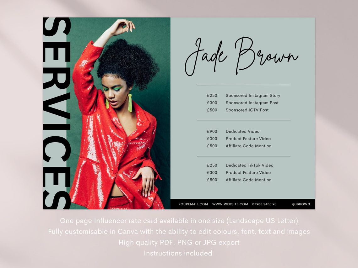 Influencer Rate Card I Canva Template I Influencer Kit I 1 - Etsy