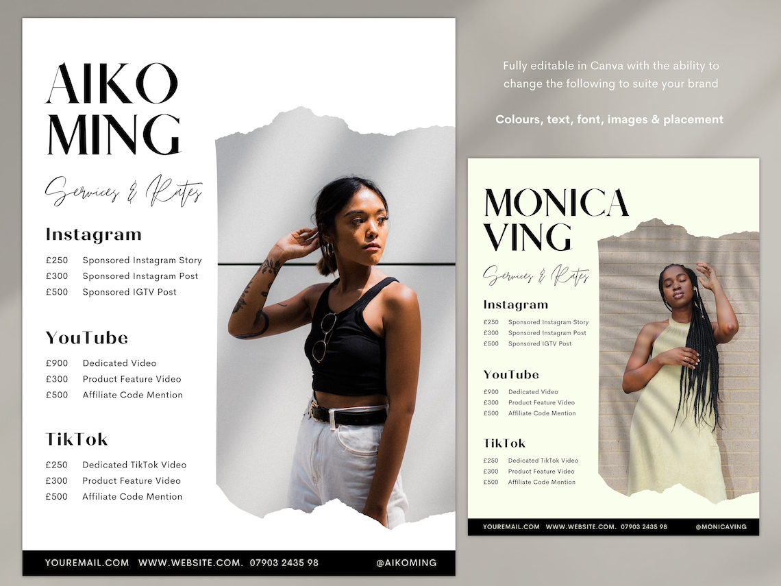 Influencer Rate Card I Canva Template I Influencer Kit I 1 - Etsy