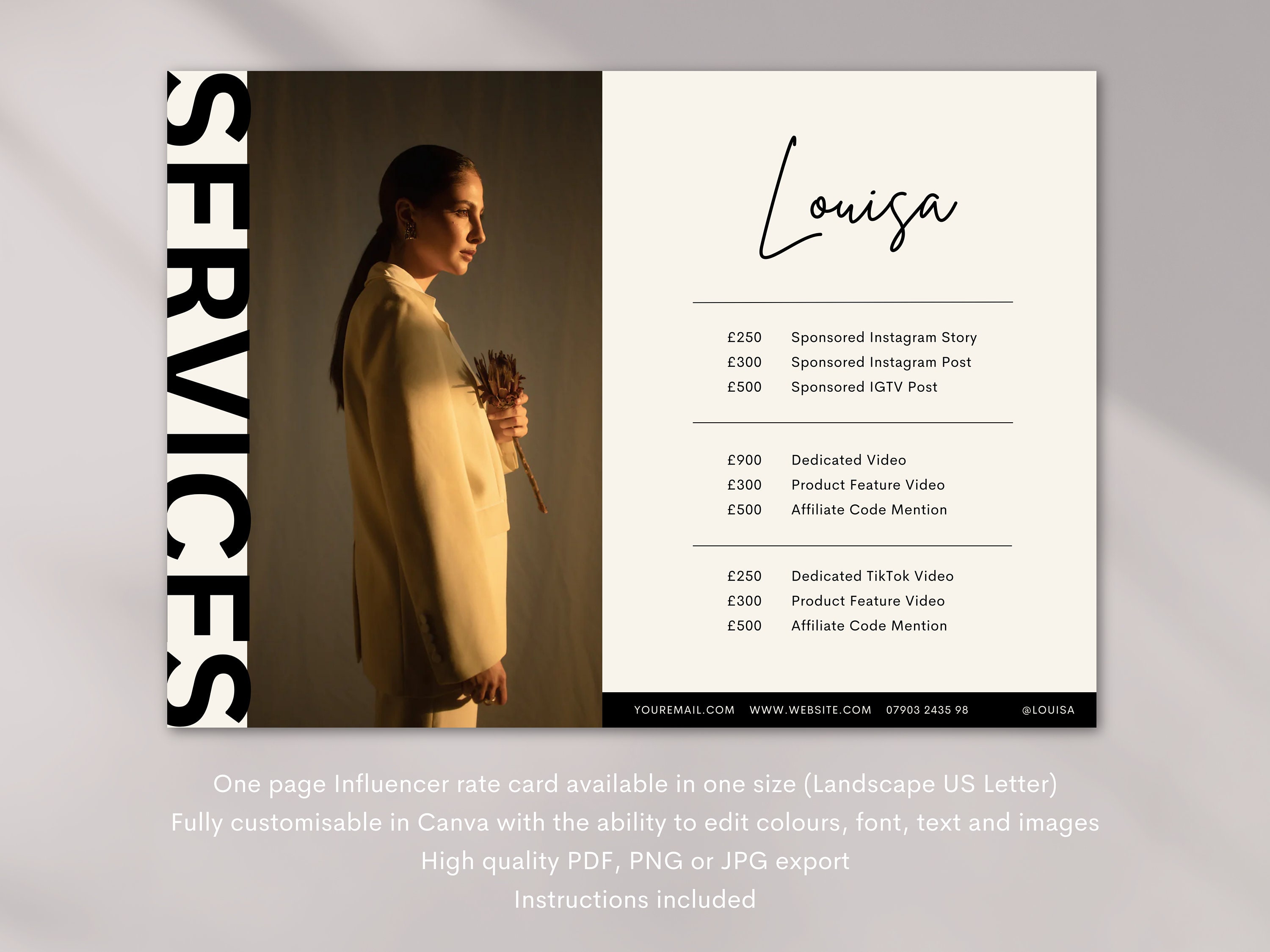 Influencer Rate Card I Canva Template I Influencer Kit I 1 Page Rate ...