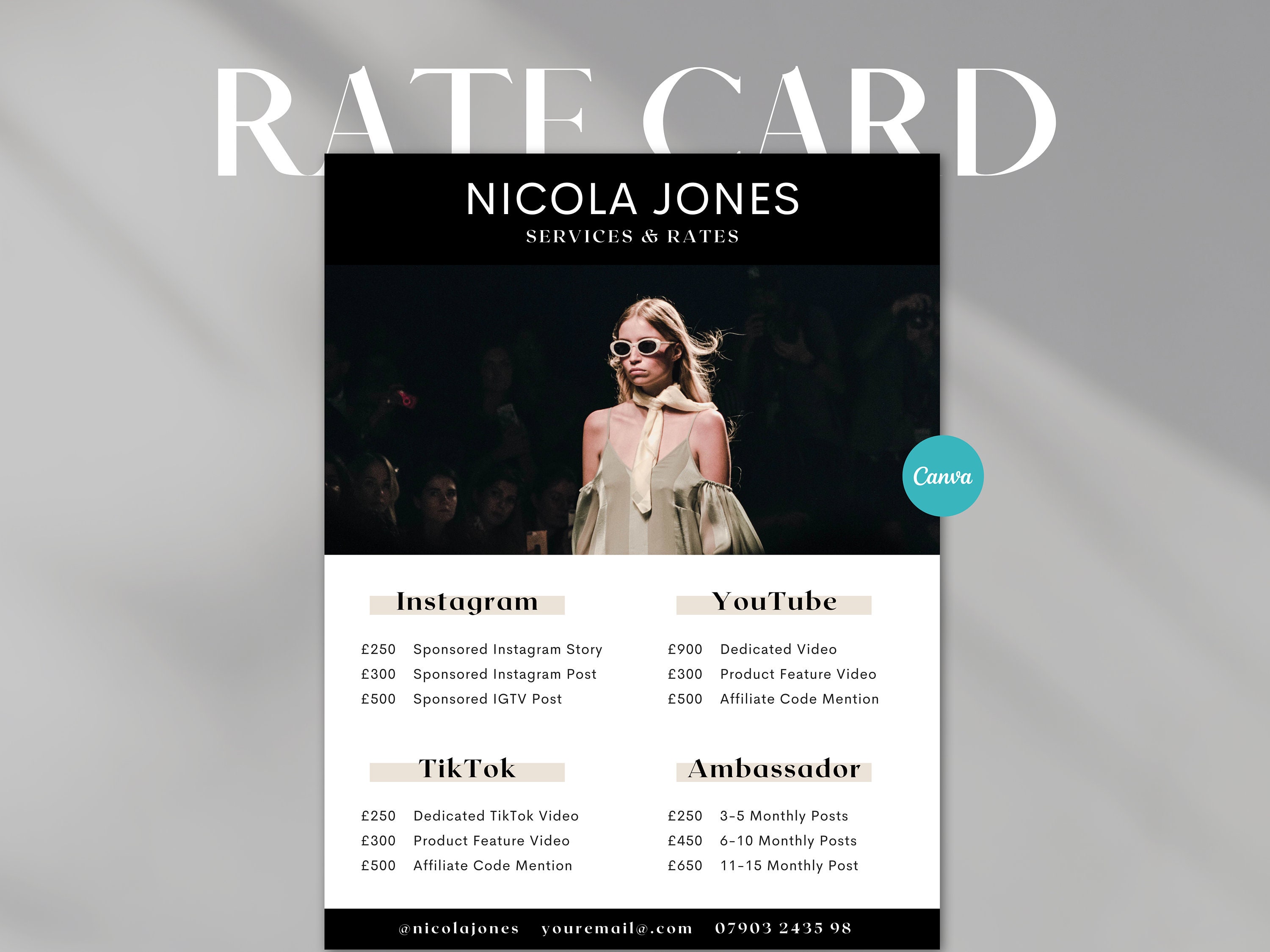 Influencer Rate Card I Canva Template I Influencer Kit I 1 Page Rate ...