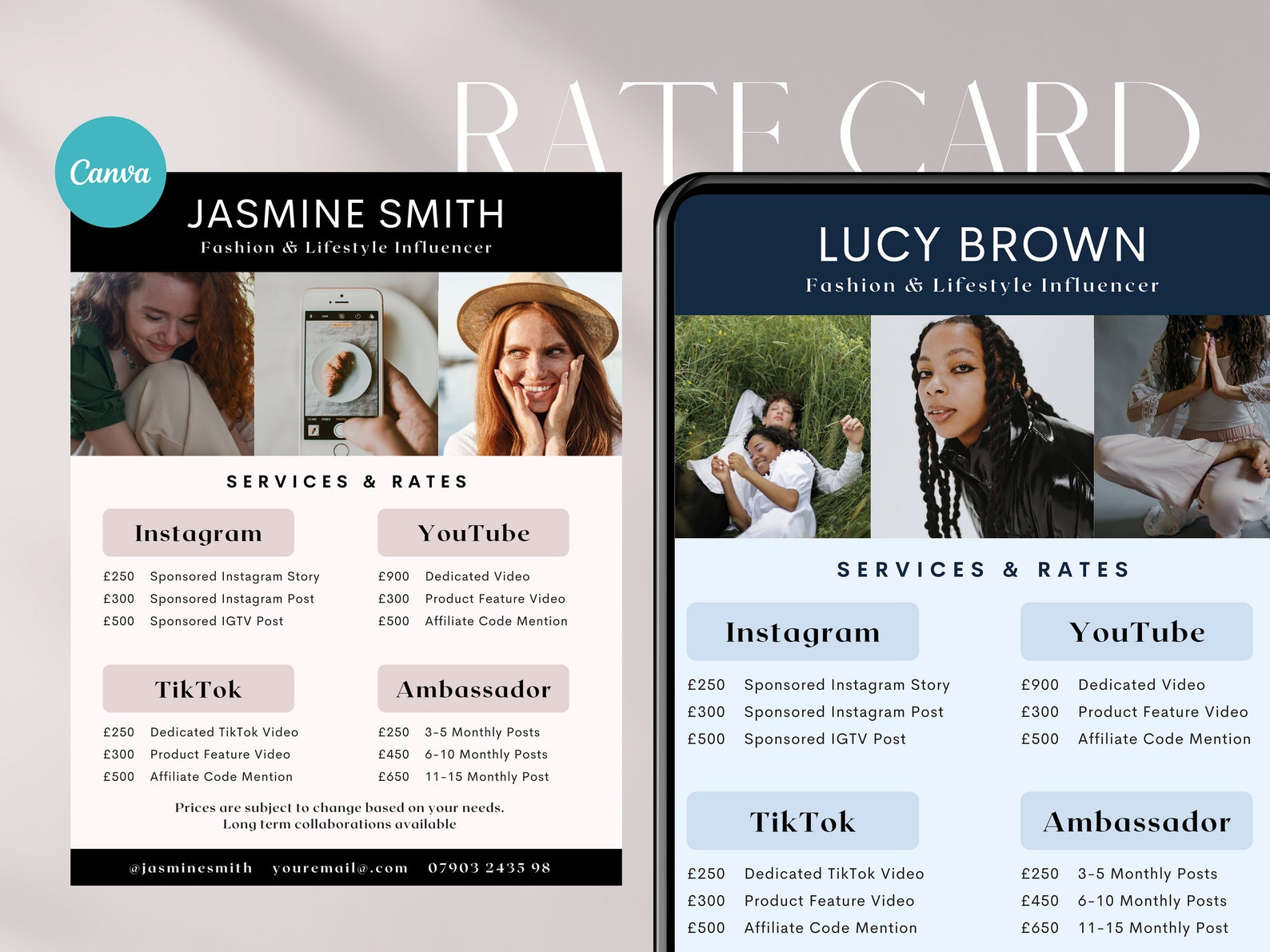 Influencer Rate Card Canva Template I Influencer Kit I 1 Page Etsy