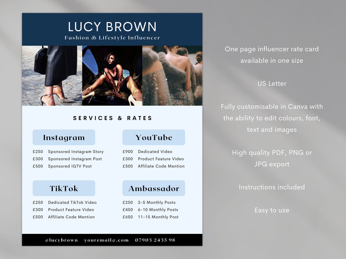 Influencer Rate Card I Canva Template I Influencer Kit I 1 - Etsy