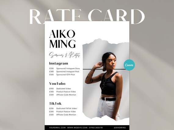 Influencer Rate Card I Canva Template I Influencer Kit I 1 - Etsy