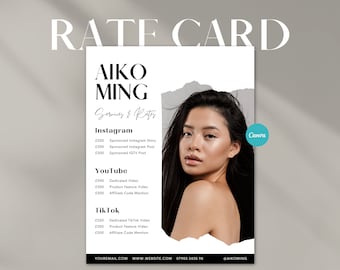 Influencer Rate Card I Canva Template I Influencer Kit I 1 Page Rate ...