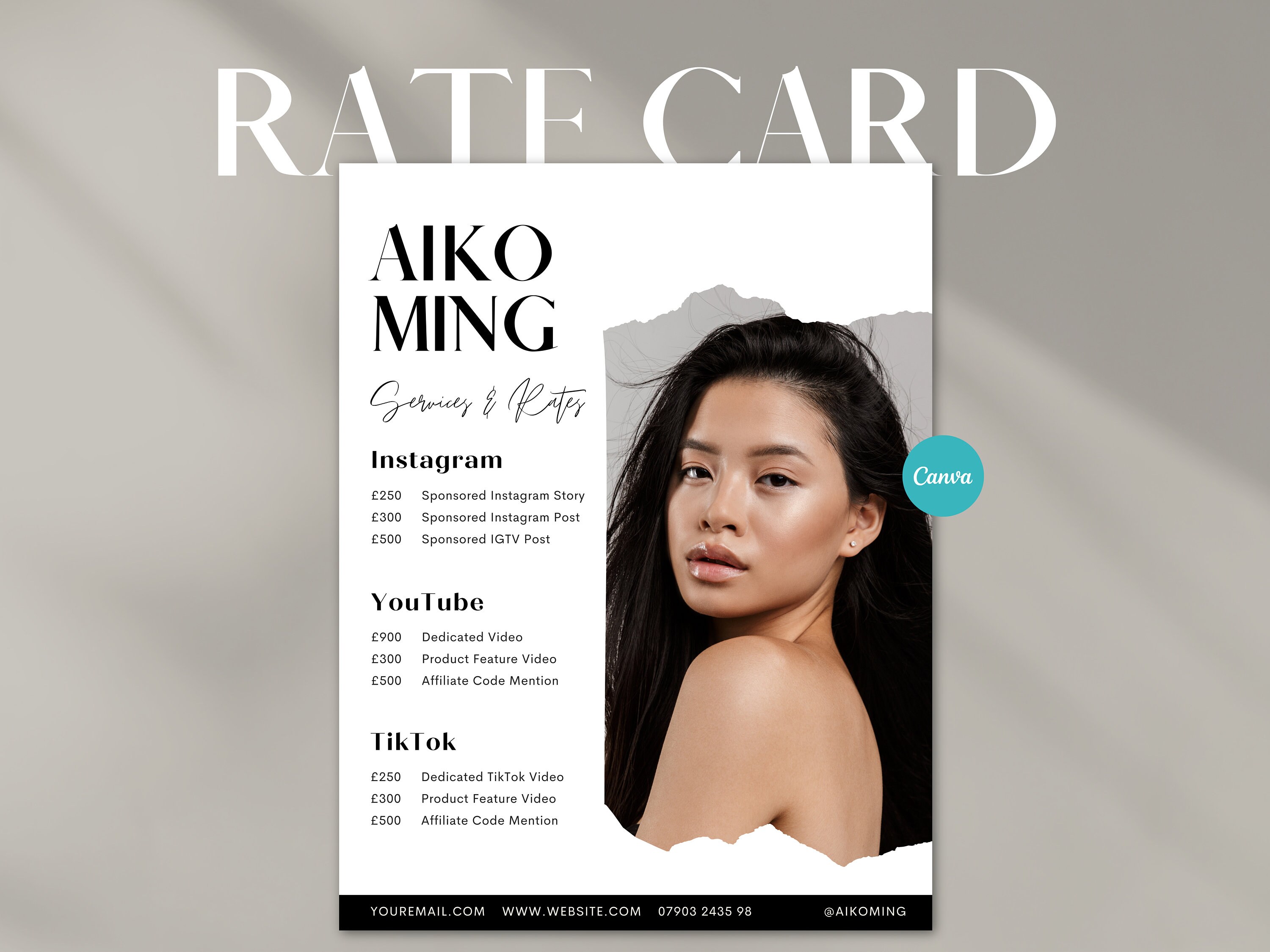 Influencer Rate Card I Canva Template I Influencer Kit I 1 Page Rate ...