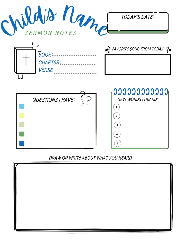 Sermon Notes for Kids Bible Study Journal for Children Printable Church ...