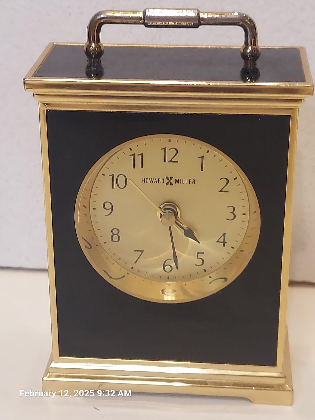 Howard Miller Vintage Desk Clock. Black Lacquer & Brass Quartz With ...