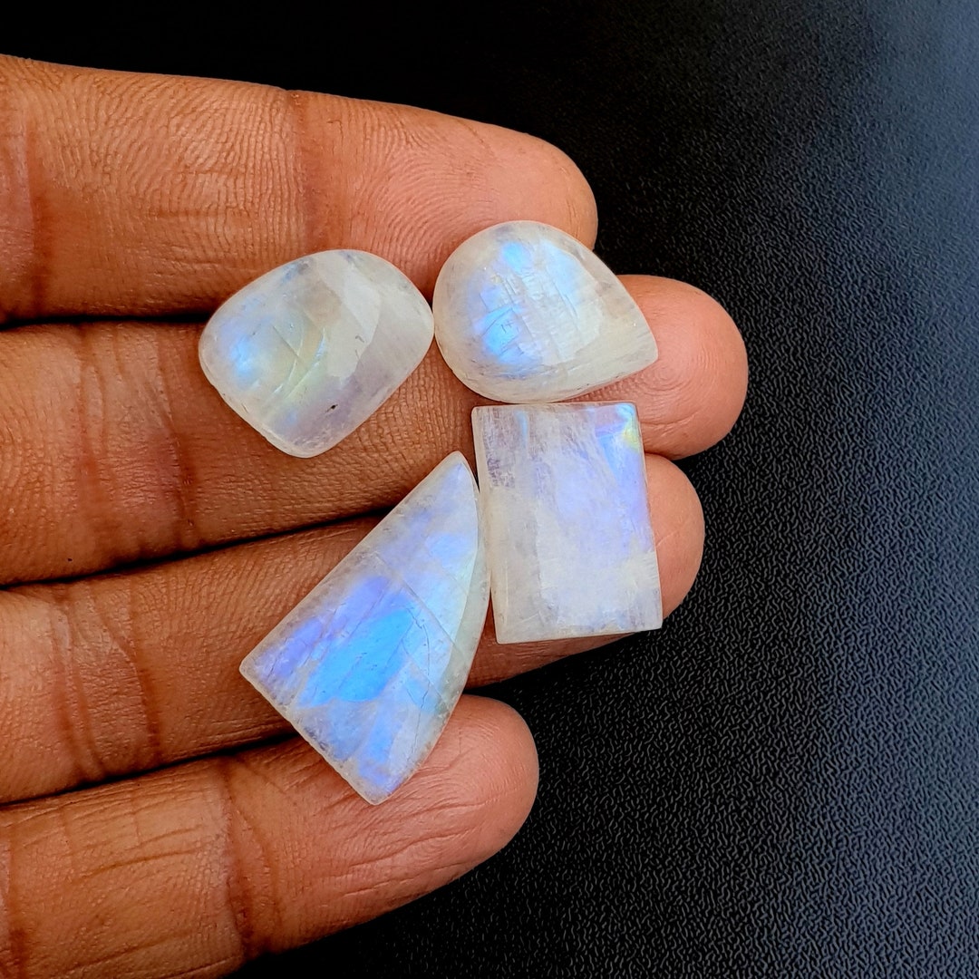 White Rainbow Moonstone 4 Pieces Lot - White Rainbow Moonstone 4 Pieces ...