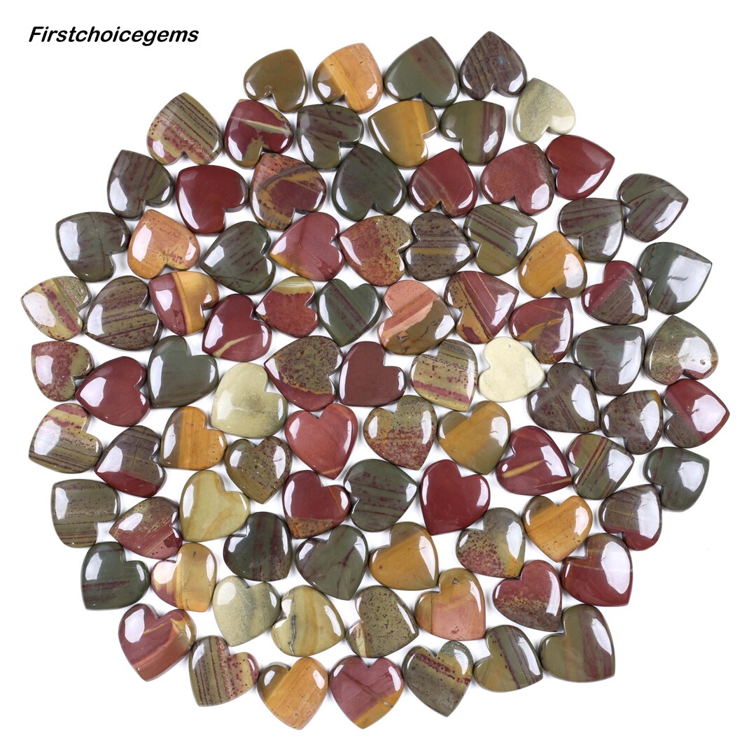 Indian Imperial Jasper Gemstone Lot - Flat Back Cabochon Hearts ...