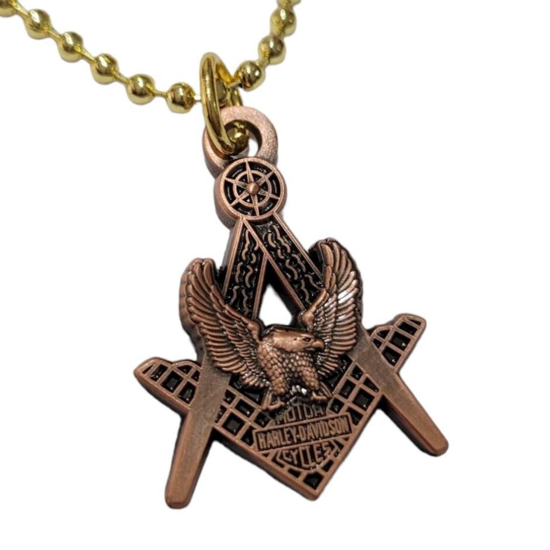 Motorcycle HOG Masonic Freemason Antique Copper Charm Pendant Necklace ...