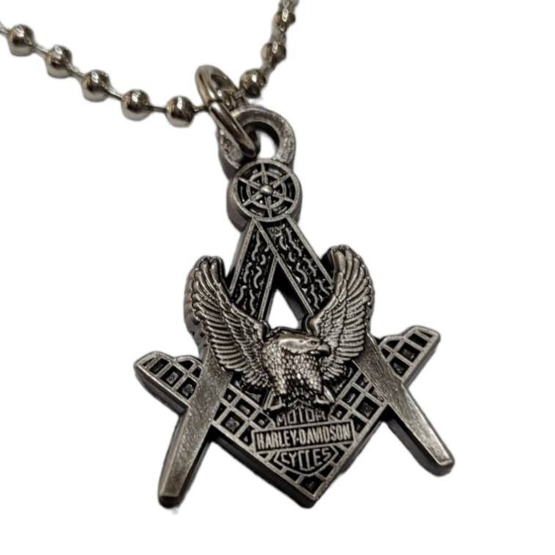 Motorcycle HOG Masonic Freemason Antique Nickel Charm Pendant Necklace ...
