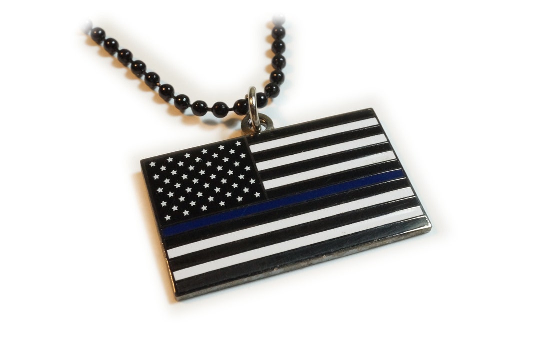 Thin Blue Line Fallen Police Officer USA Flag Charm Pendant Necklace ...