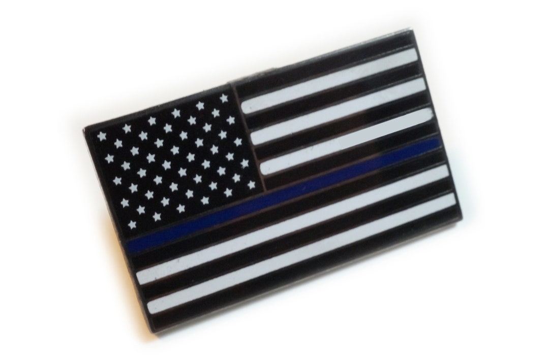 Thin Blue Line Fallen Police Officer USA Flag Hat Jacket Tie Tack Lapel ...