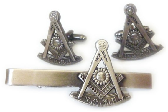 Past Master Mason Freemason Tie Bar Clip & Cufflinks … - Gem
