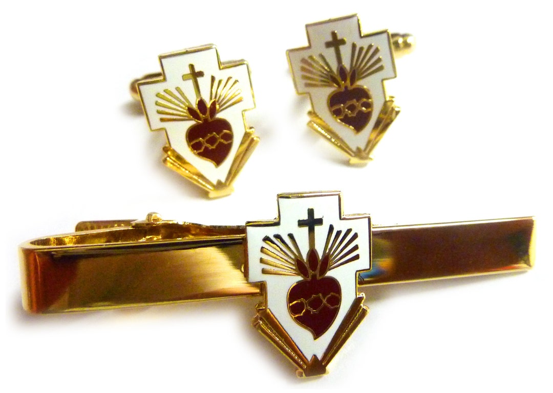 Sacred Heart of Jesus Christ Cross Catholic Tie Bar Clip & Cufflinks ...