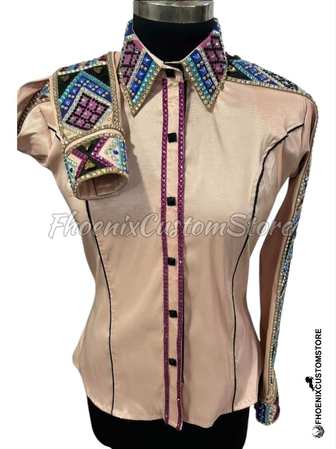 Western Cream Pink Blue Gold Show Shirt for Rodeo Queen Dress Horse ...