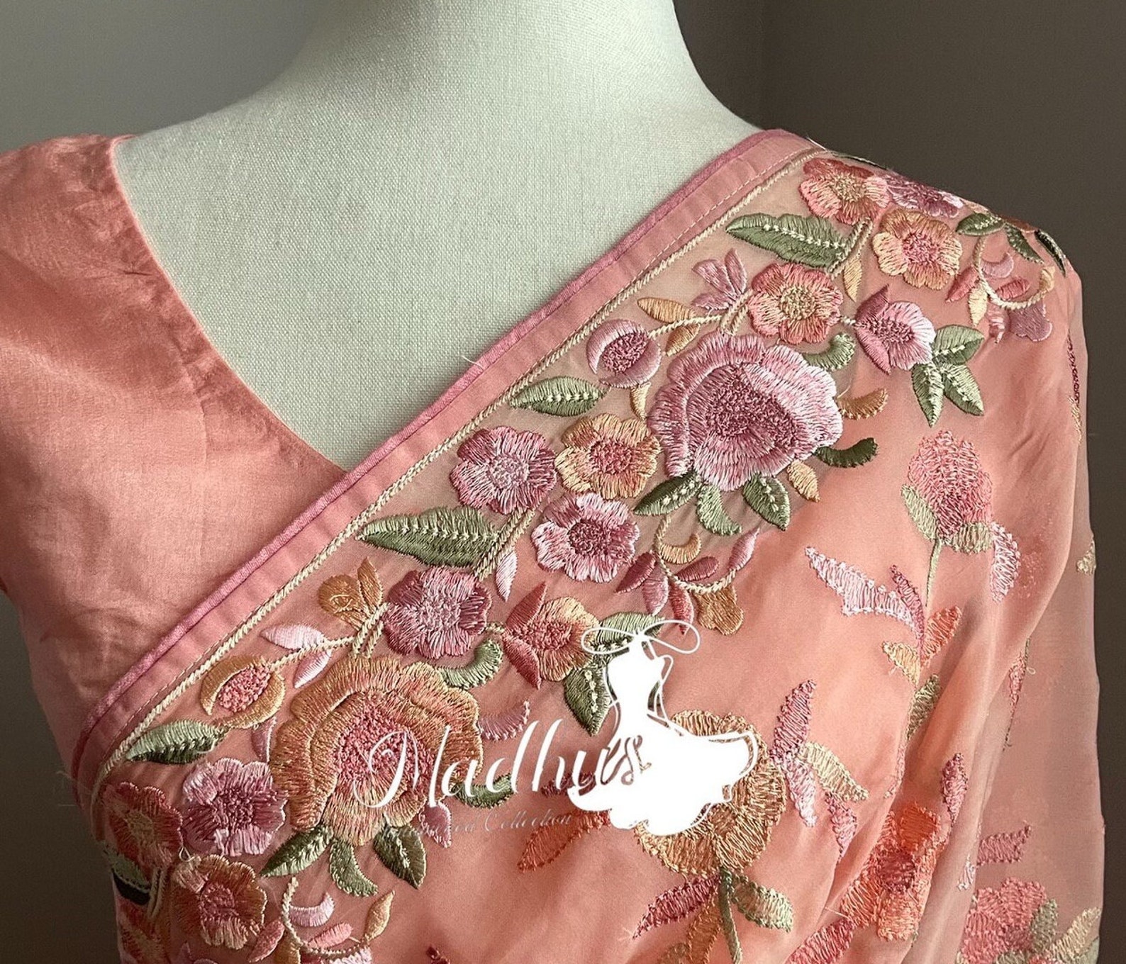 Peach Embroidery Organza Motif Saree Good Quality - Etsy