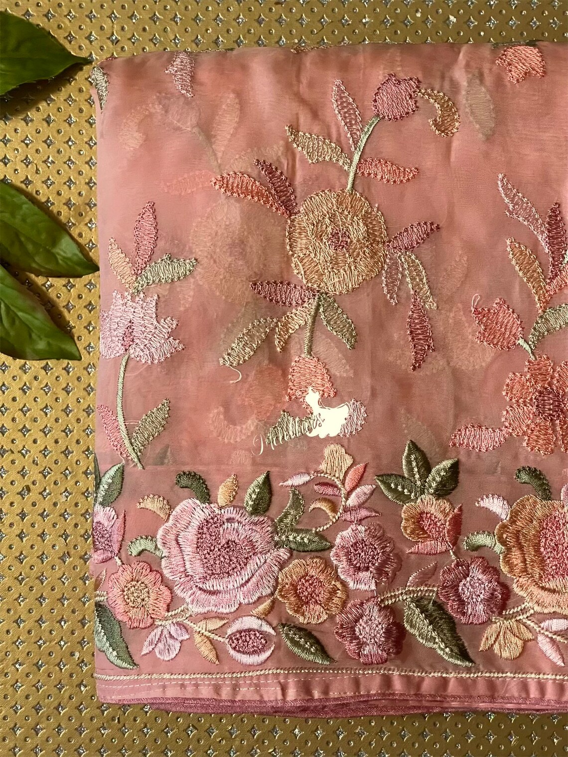 Peach Embroidery Organza Motif Saree Good Quality - Etsy