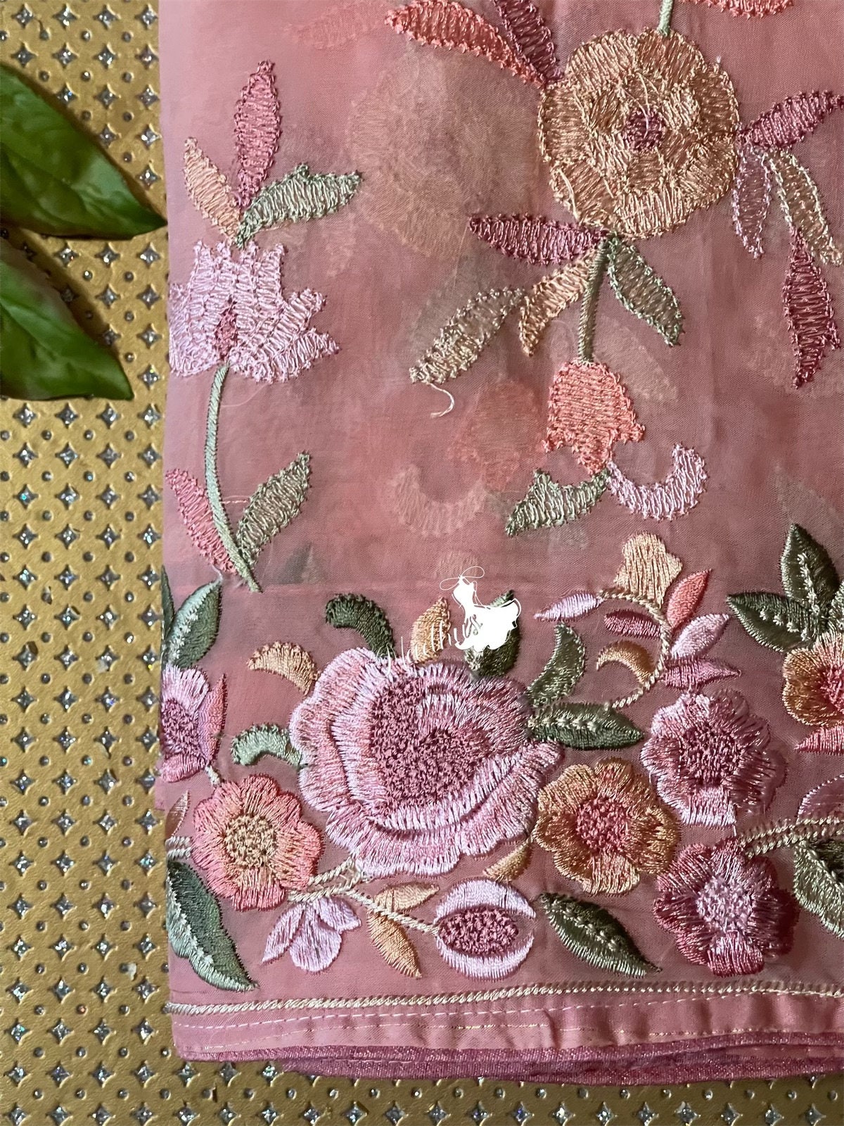 Peach Embroidery Organza Motif Saree Good Quality - Etsy