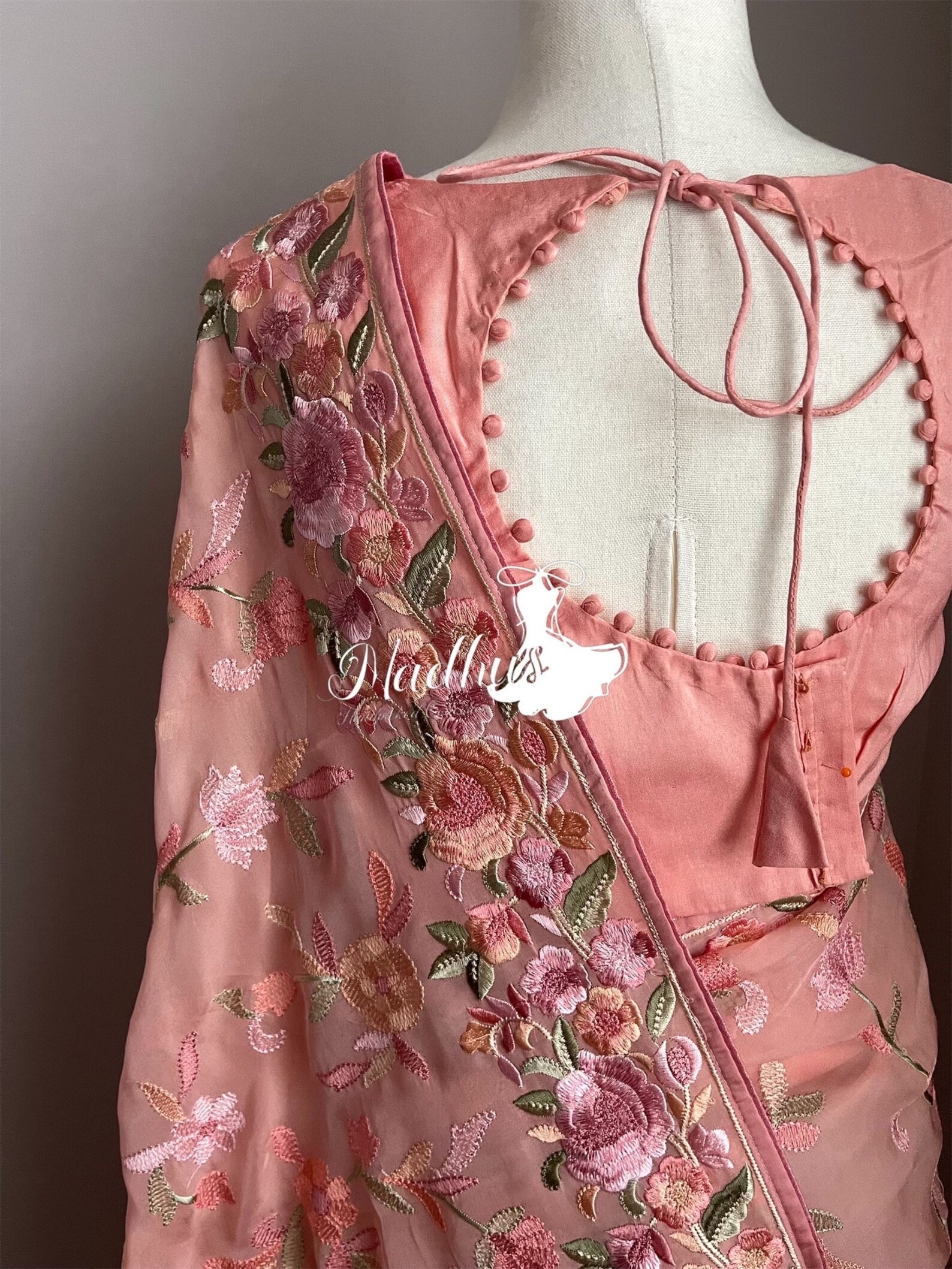 Peach Embroidery Organza Motif Saree Good Quality - Etsy