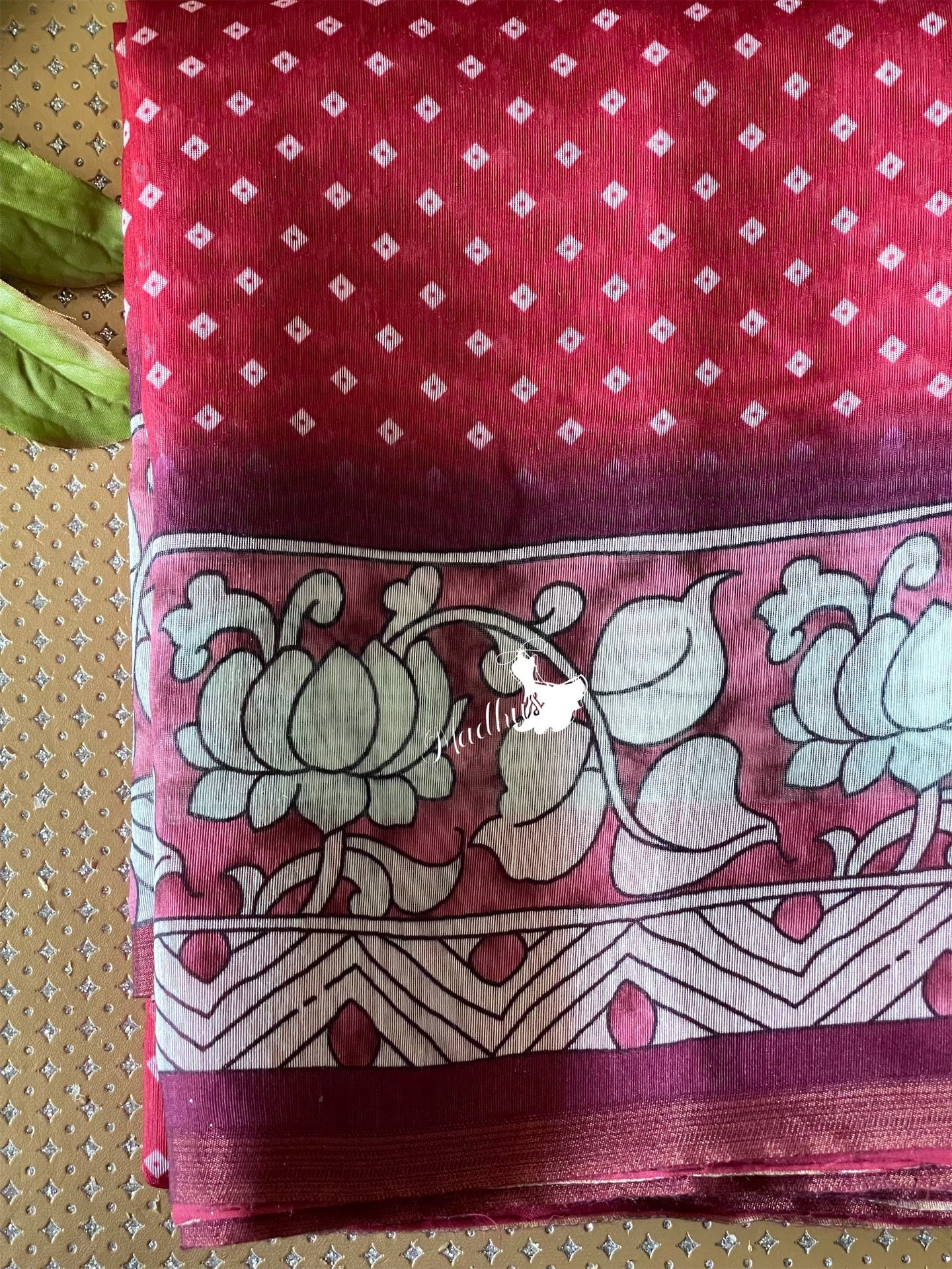 Red Lenin Chanderi Silk Saree Bandhini and Kalamkari Design With ...