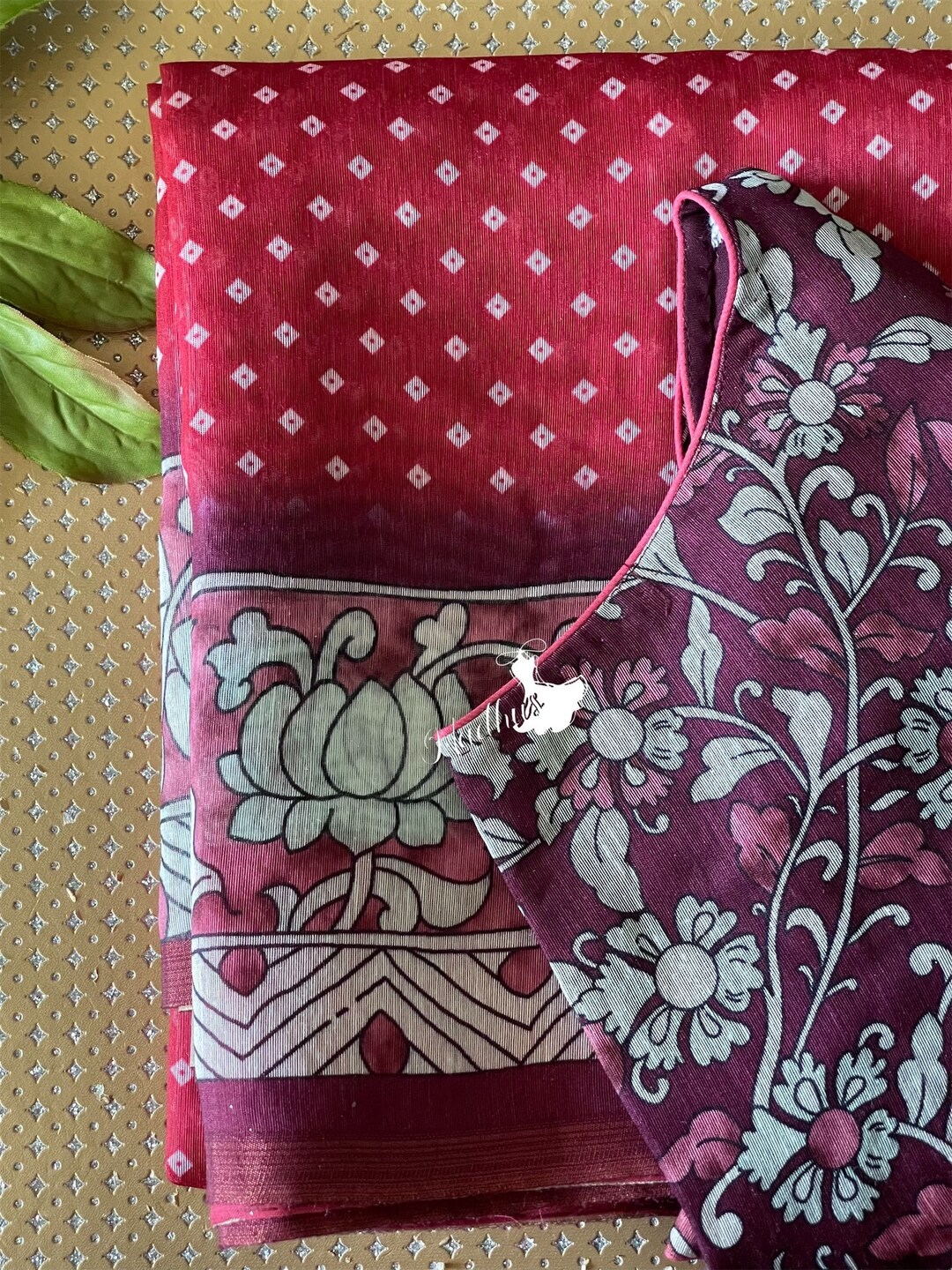 Red Lenin Chanderi Silk Saree Bandhini and Kalamkari Design With ...