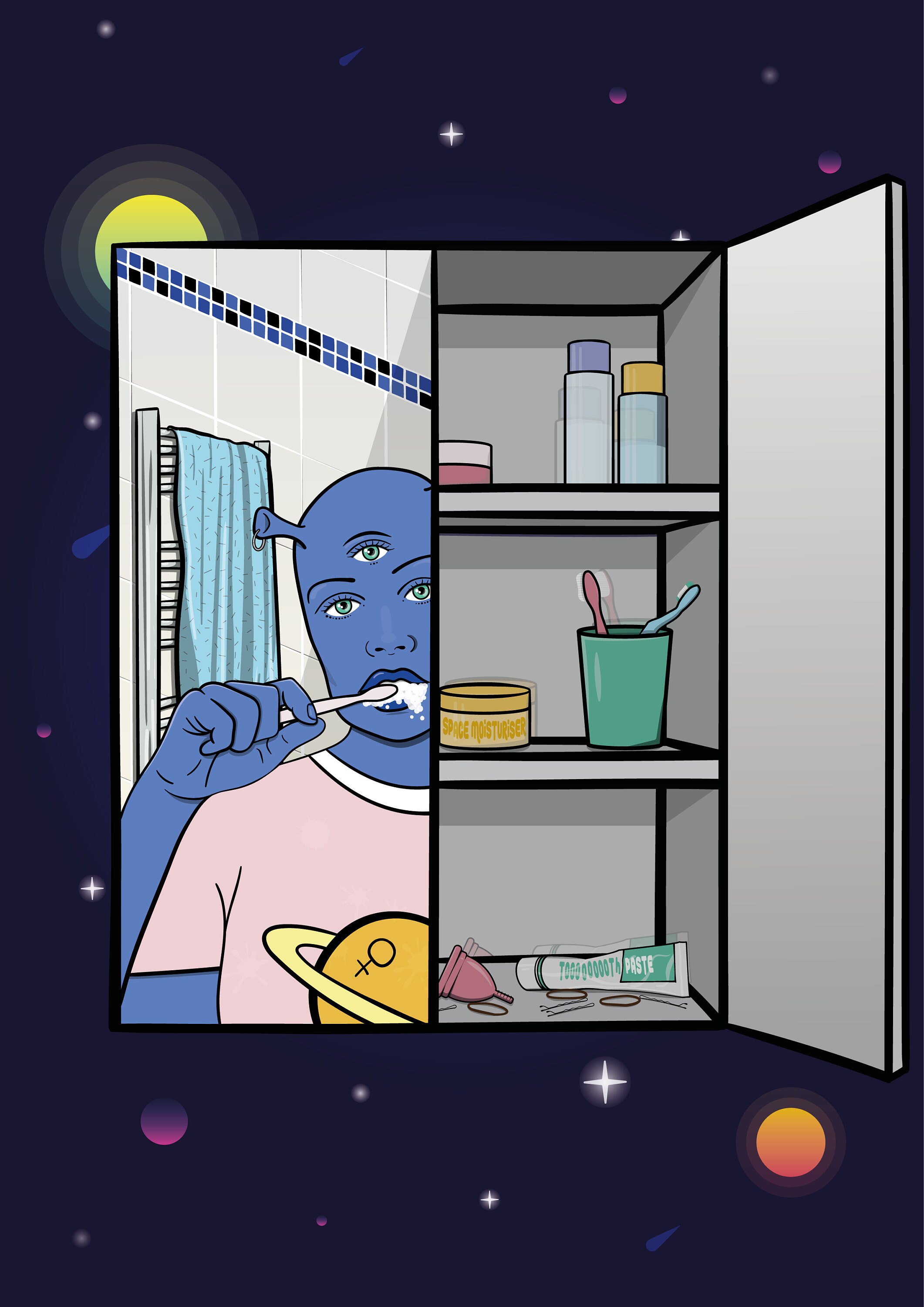 Bathroom Alien Babe // A4 Print // Poster // Wall Art // | Etsy