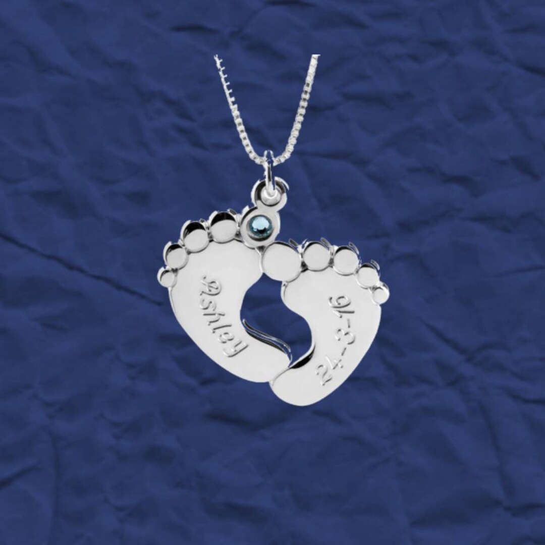 Personalized Sterling Silver Baby Feet Necklace With Birthstone - Etsy