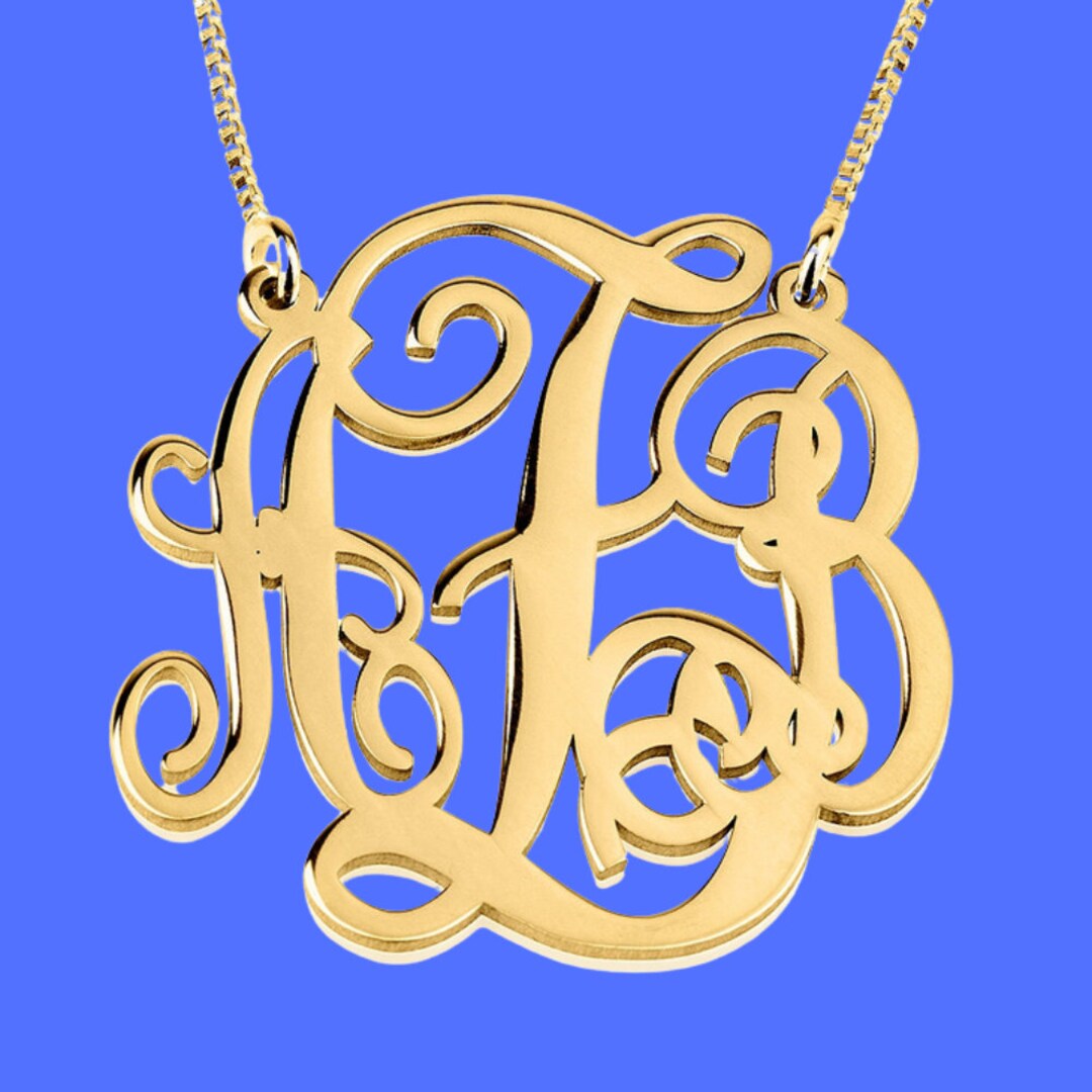 Gold Monogram Necklace, 24K Gold Plated Jewelry, Personalized Gift ...