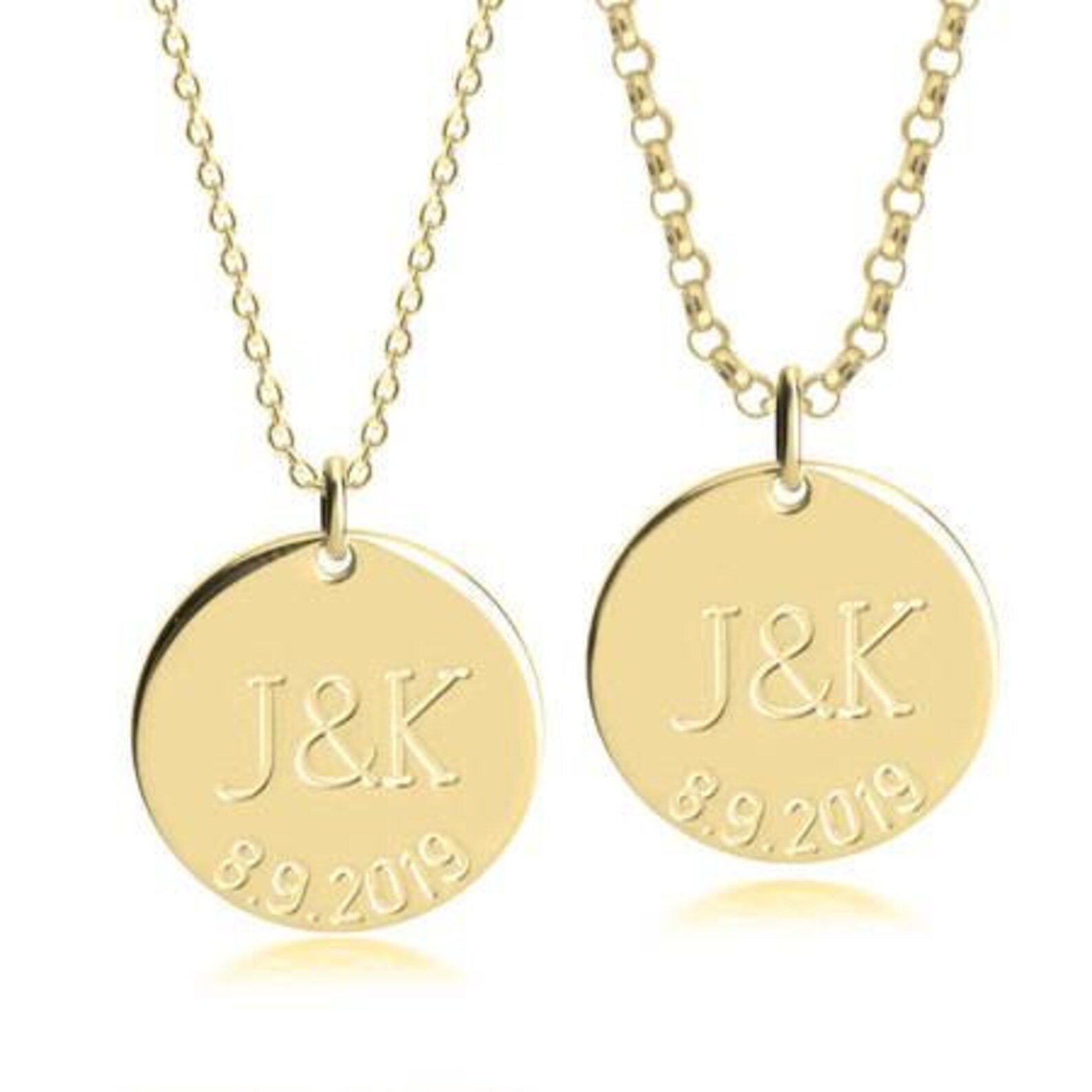 Personalized Couples Necklace Set With Initials and Anniversary Date ...