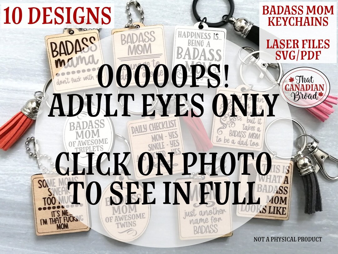 Badass MOM Keychains, Inappropriate Keychains, 10 Designs, Adult Humour ...