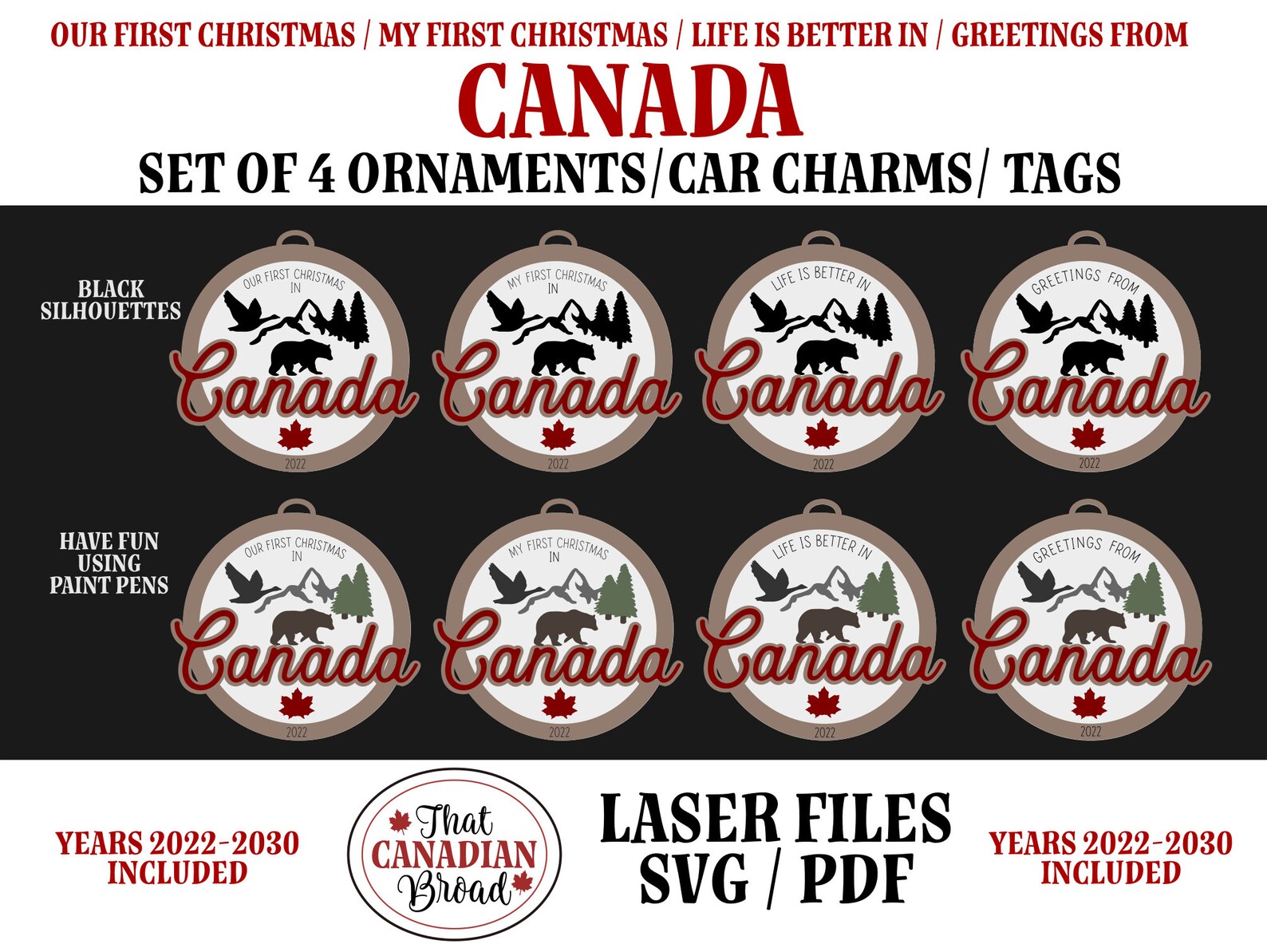 CANADA Ornament, Car Charm, Hanging Tag, Canadian Themed, Laser File ...