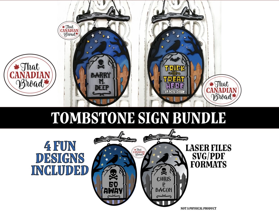 TOMBSTONE Signs Bundle, 4 Designs, Halloween Sign Designs, Laser Files ...