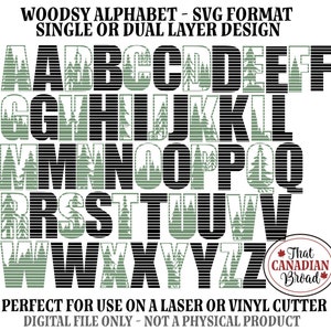 Woodsy Themed Alphabet Laser File Set, A-Z, Tree Alphabet, 2 Layer, SVG ...