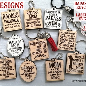 Badass MOM Keychains, Inappropriate Keychains, 10 Designs, Adult Humour ...