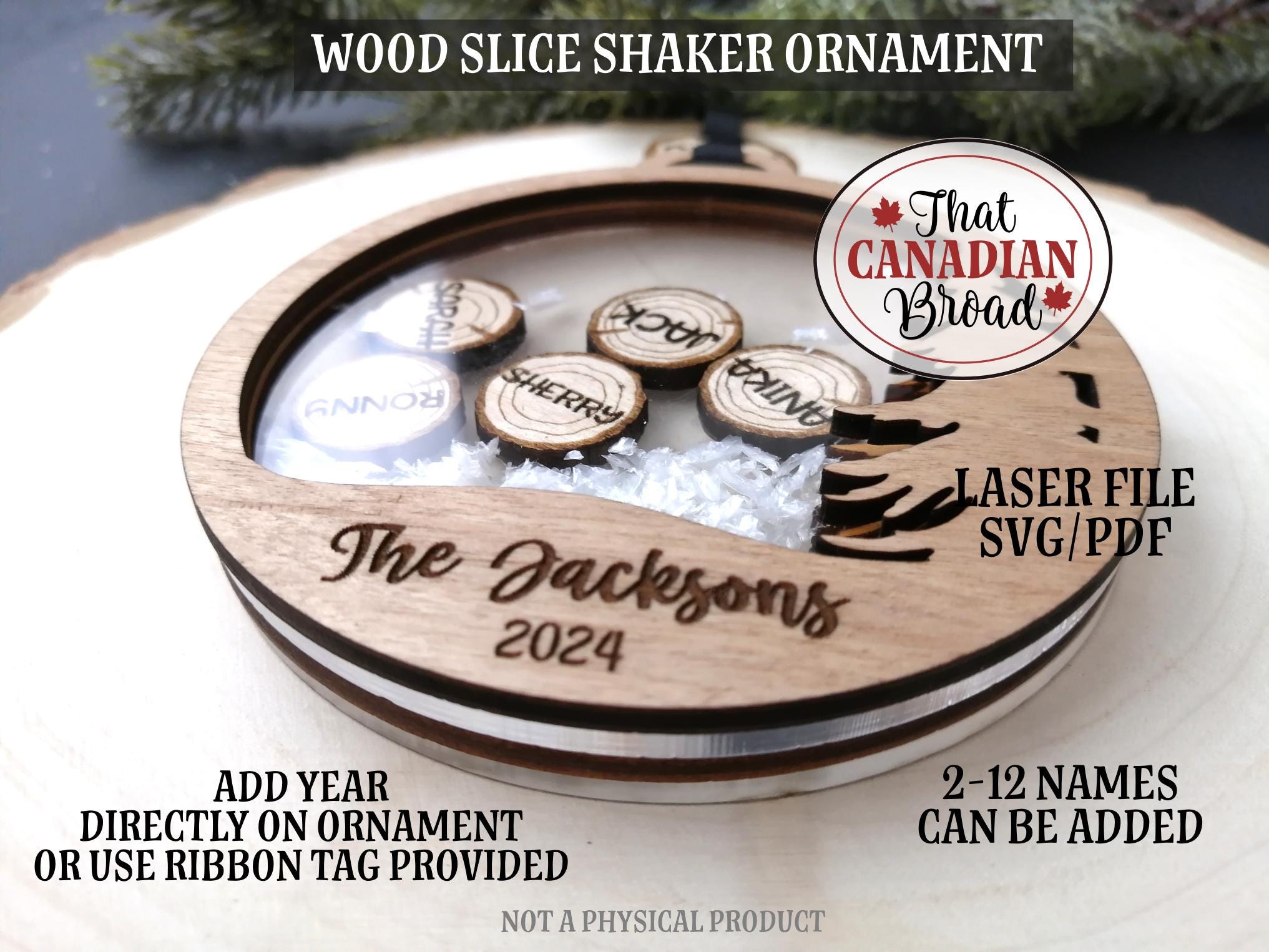 Woodsy Style Shaker Ornament, 2-12 Names, Wood Slice Lookalikes for ...