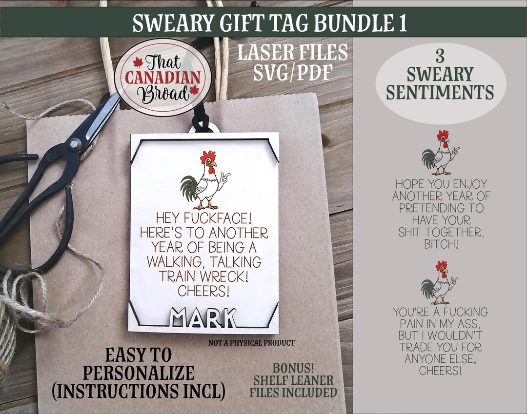 SWEARY Gift Tags Bundle 1, THREE Sweary Sentiments Included, Themed ...