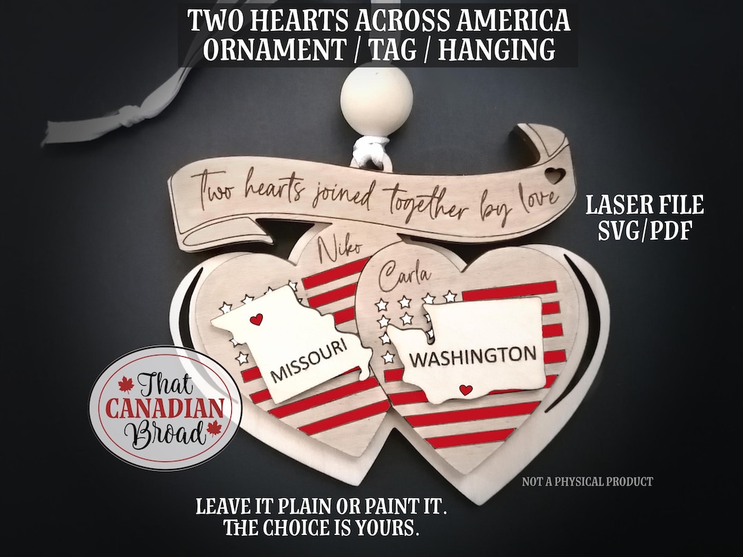 Two Hearts Across America Ornament, Gift Tag, American Themed Tag for ...
