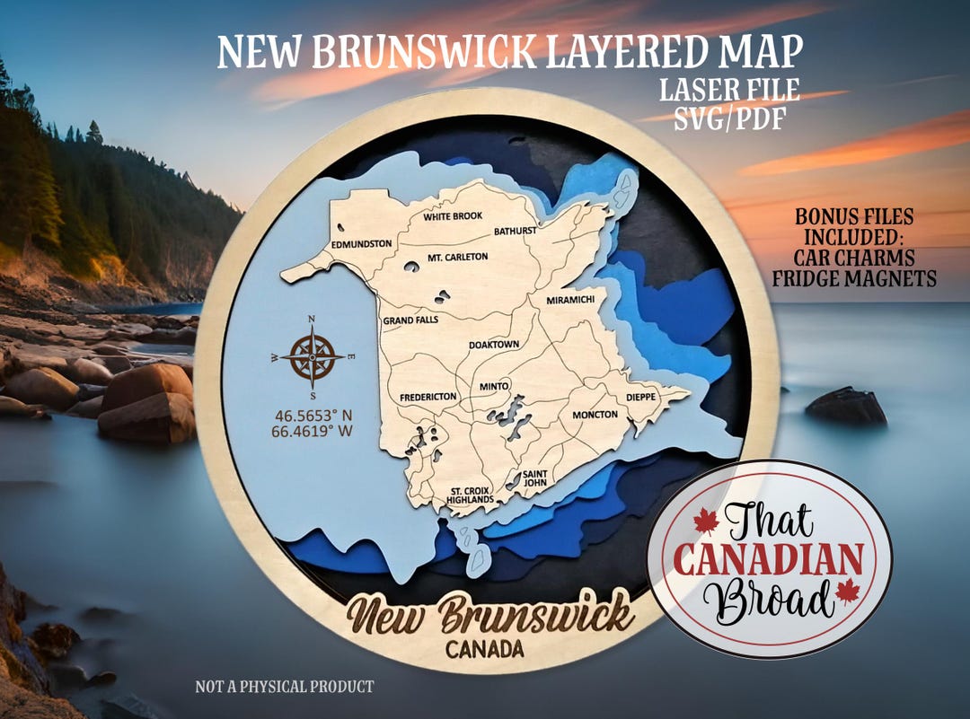 NEW BRUNSWICK Layered Map Sign Plus Fridge Magnet and Hanging Tag Set ...