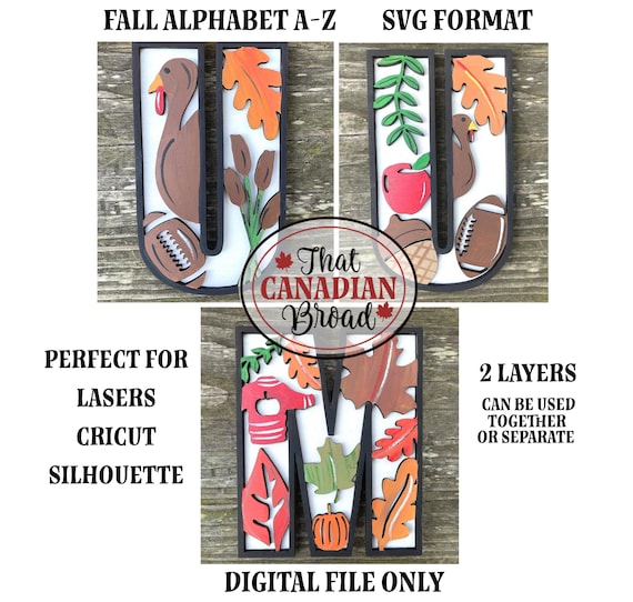 Alphabet A-Z Fall Theme SVG File Laser Vinyl Paper | Etsy